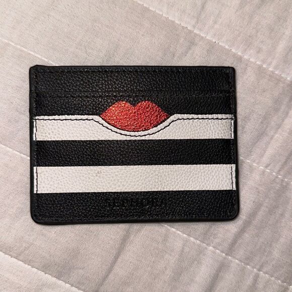 Sephora | Bags | Sephora Black Whitestriped Lips Faux Leather Card ...